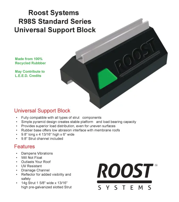 ROOST R98S Rooftop Pipe Support Block Galvanized Steel Strut Unistrut ...