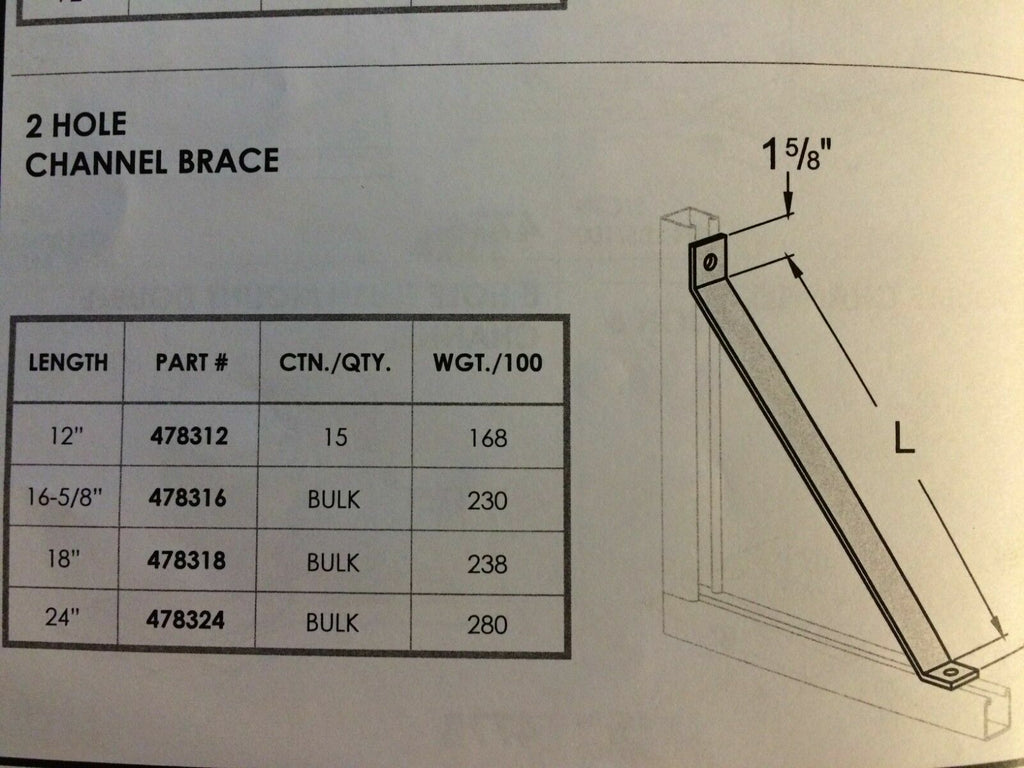 18" Knee Brace/Bracket for 1 5/8" Unistrut Channel (#478318) P2452 EG ...